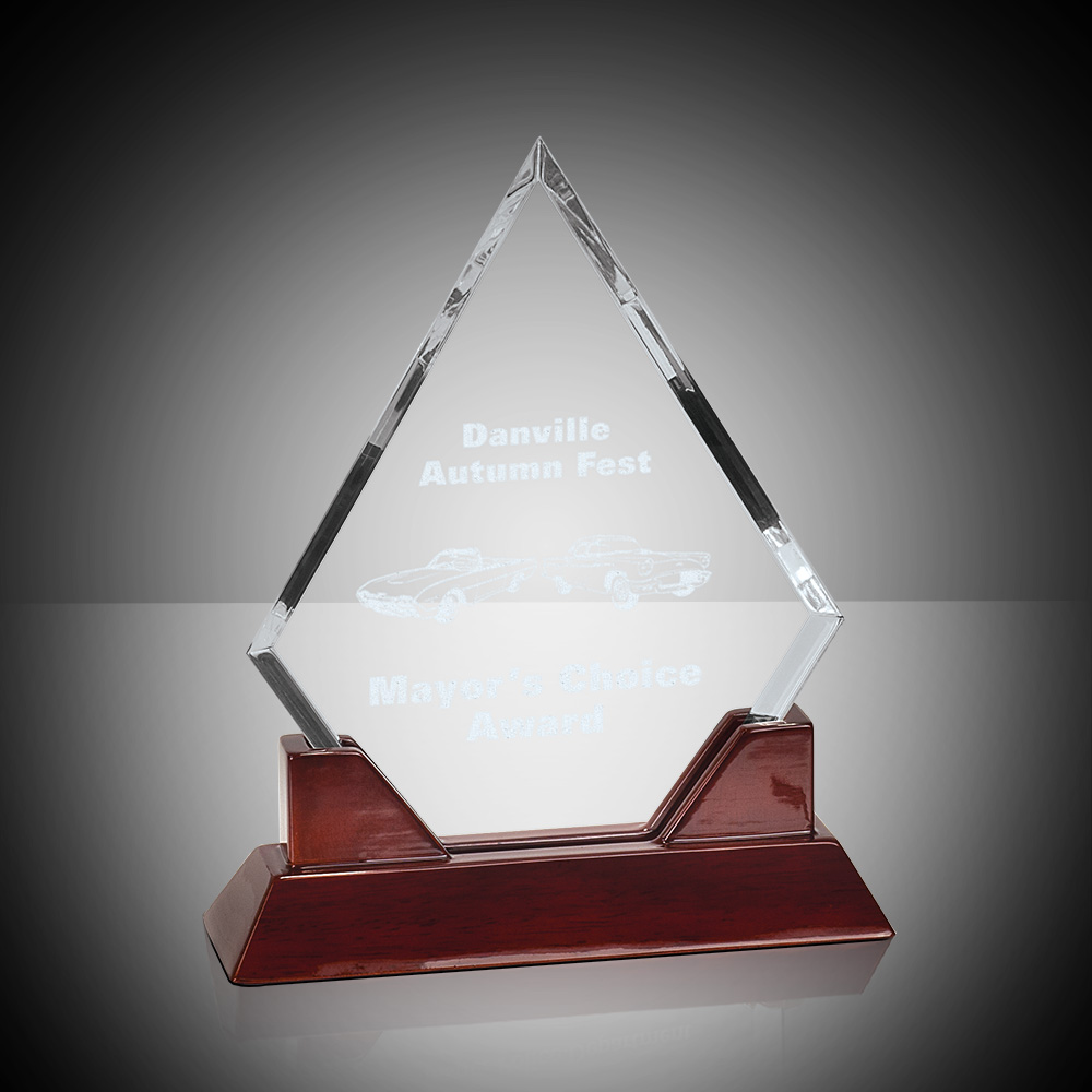 Acrylic Diamond with Rosewood Pedestal - Crystal Images, Inc.