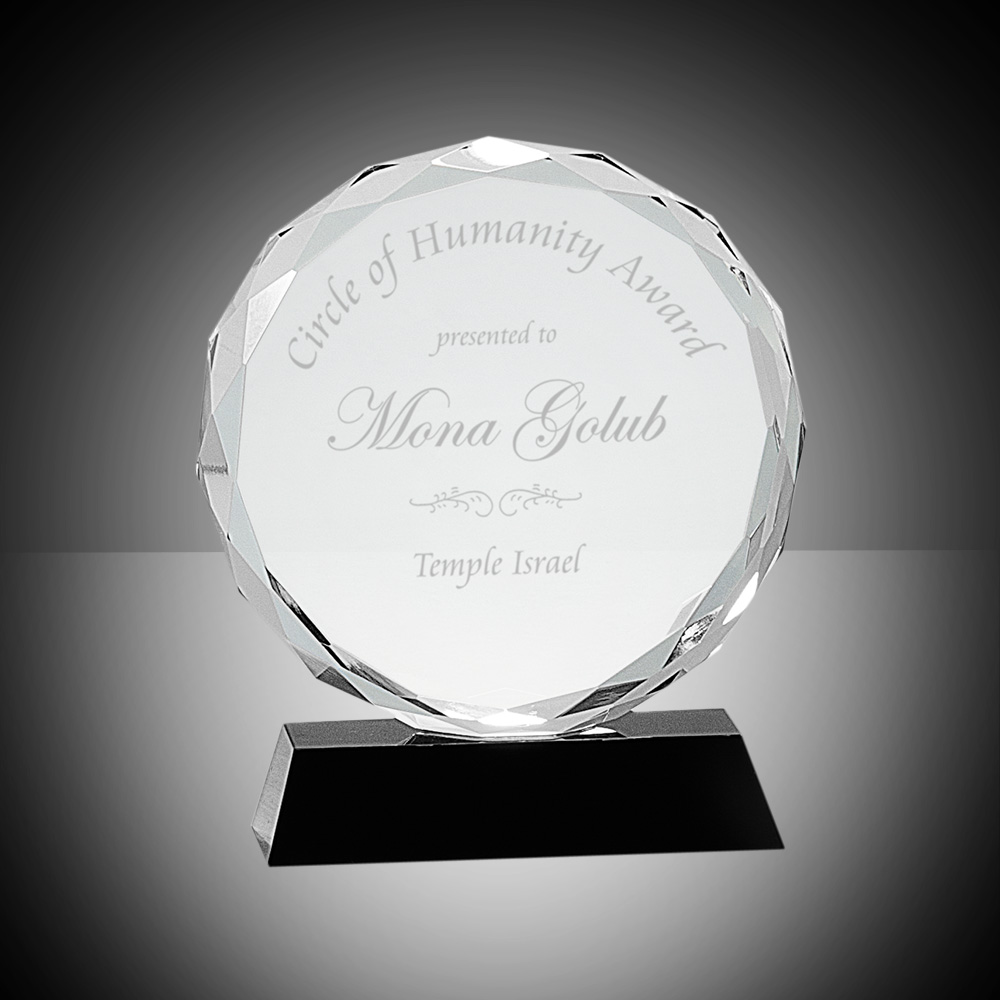 Crystal Faceted Circle Award on Black Base - Crystal Images, Inc.