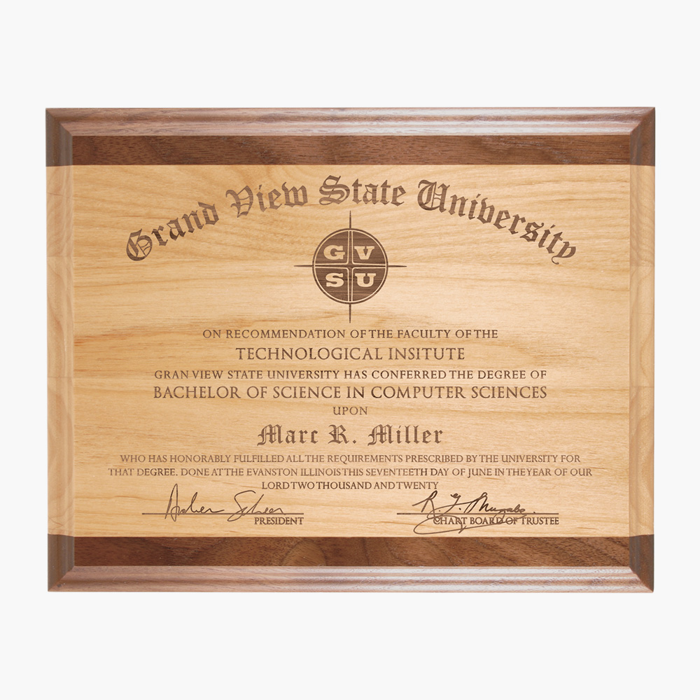 Engraved Alder and Walnut Plaque - Crystal Images, Inc.