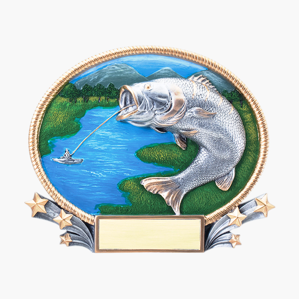 Resin 3D Oval Fishing Standing Plaque - Crystal Images, Inc.