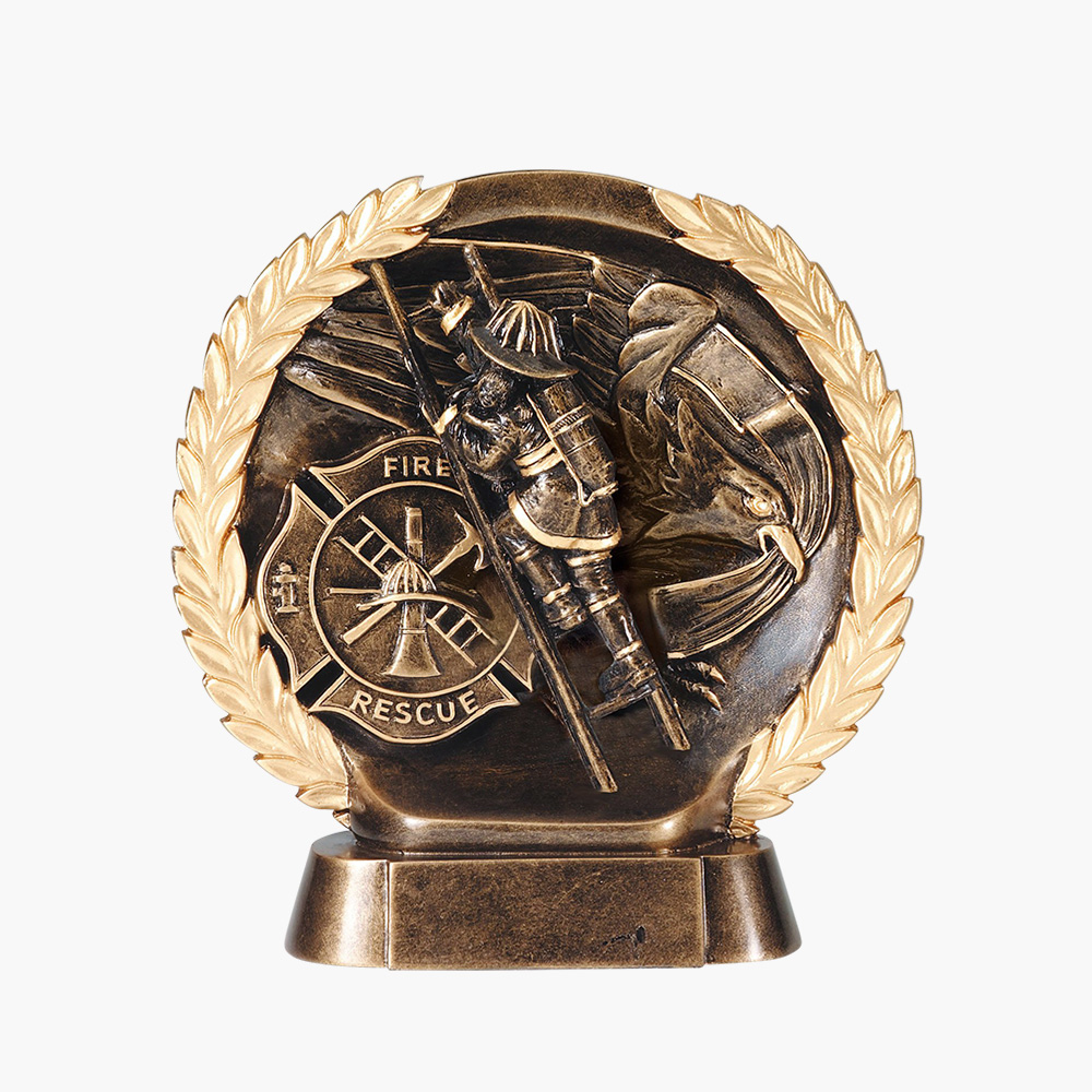 Resin Antique 3D Firefighter Circle Award - Crystal Images, Inc.