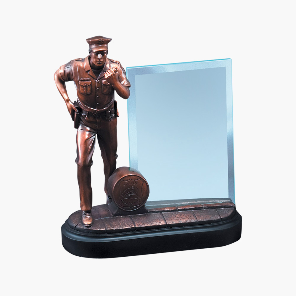 Resin Police Officer with Glass Plaque Award – Crystal Images, Inc.