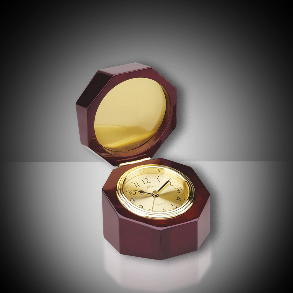 Rosewood Slanted Octagon Desk Clock - Crystal Images, Inc.