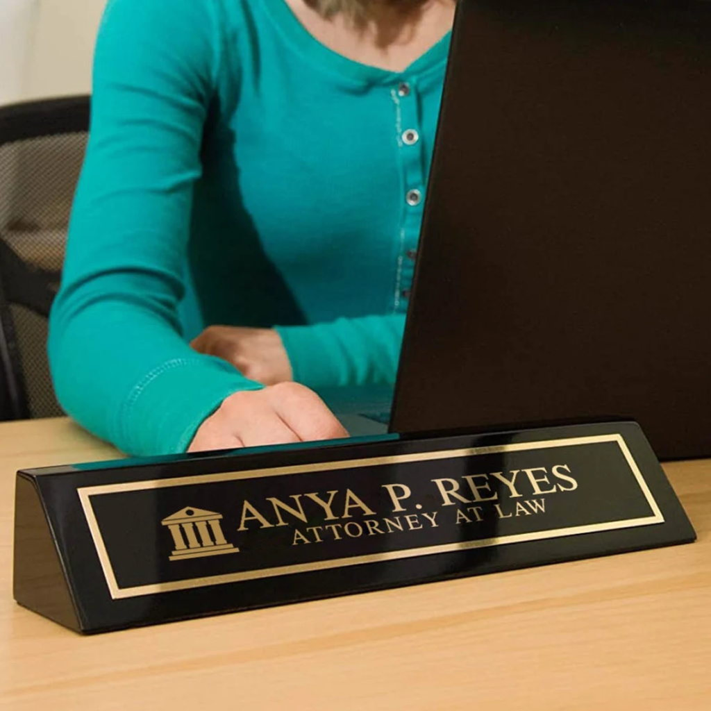 Personalized Black Piano Finish Desk Name Plate - Crystal Images, Inc.