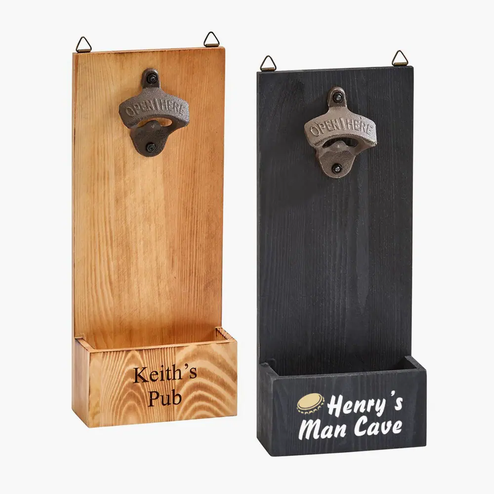 Personalized Wall Wooden Bottle Opener with Cap Bin 12 x 5 Crystal Images Inc