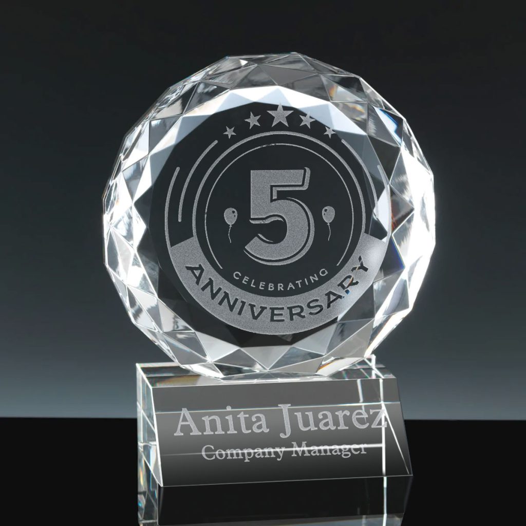Engraved Crystal Multi-Faceted Circle Award - Crystal Images, Inc.