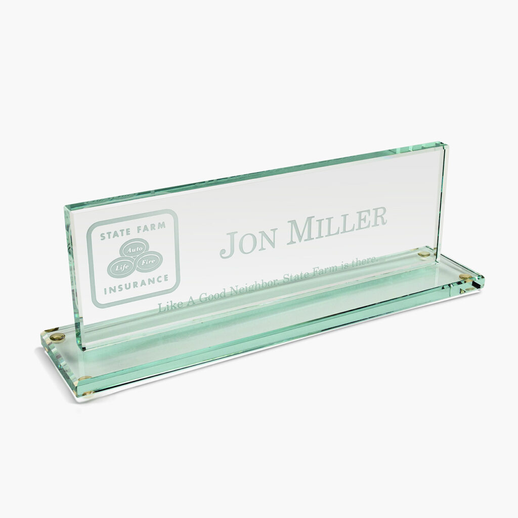 Personalized Glass Desk Name Plate with Base - Crystal Images, Inc.