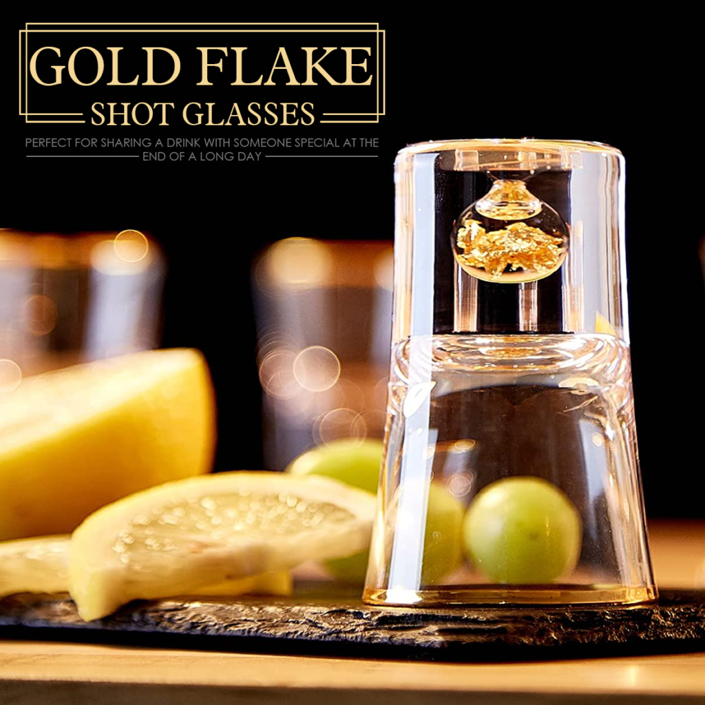 Engraved Gold Flake Shot Glass 1.5oz - Crystal Images, Inc.