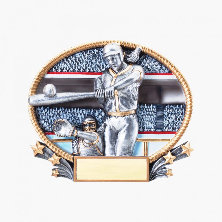 Custom Resin 3D Oval Softball Standing Plaque - Crystal Images, Inc.
