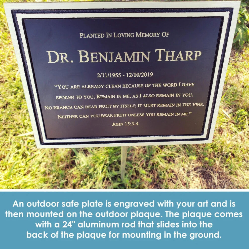 Engraved Outdoor Wall Plaque with Ground Stake - Crystal Images, Inc.