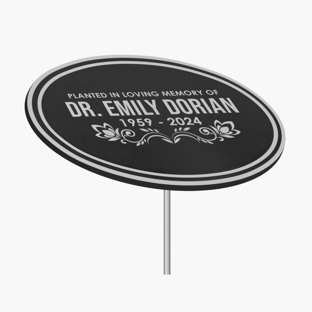 Engraved Oval Outdoor Wall Plaque with Ground Stake - Crystal Images, Inc.