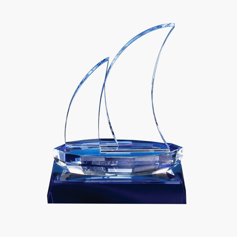 Engraved Blue Waters Crystal Sailboat Award - Crystal Images, Inc.