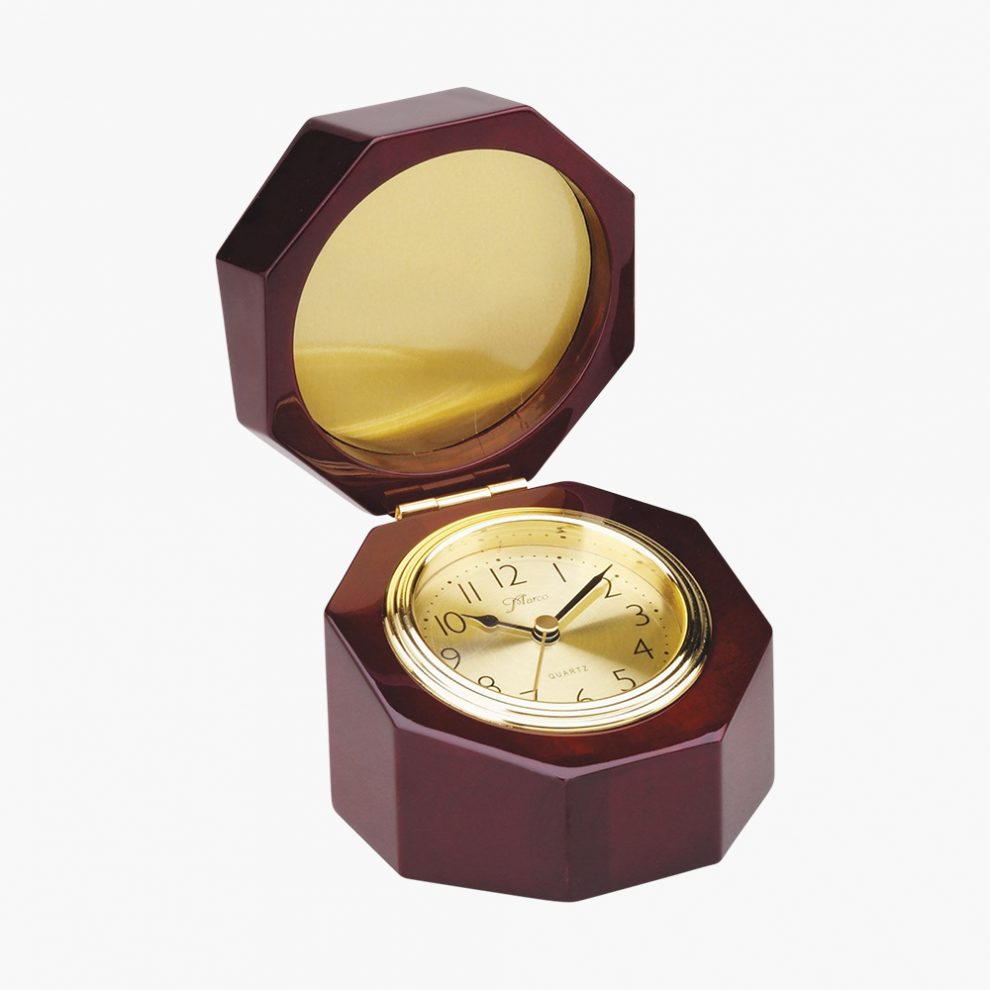 Personalized Rosewood Slanted Octagon Desk Clock - Crystal Images, Inc.