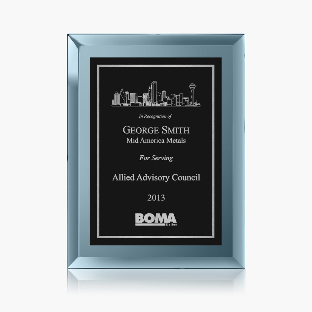 Glass Mirror Wall Plaque with Engraved Plate - Crystal Images, Inc.