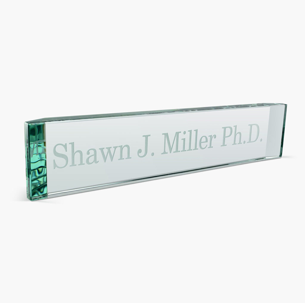Personalized Jade Glass Desk Name Plate with Beveled Sides - Crystal ...