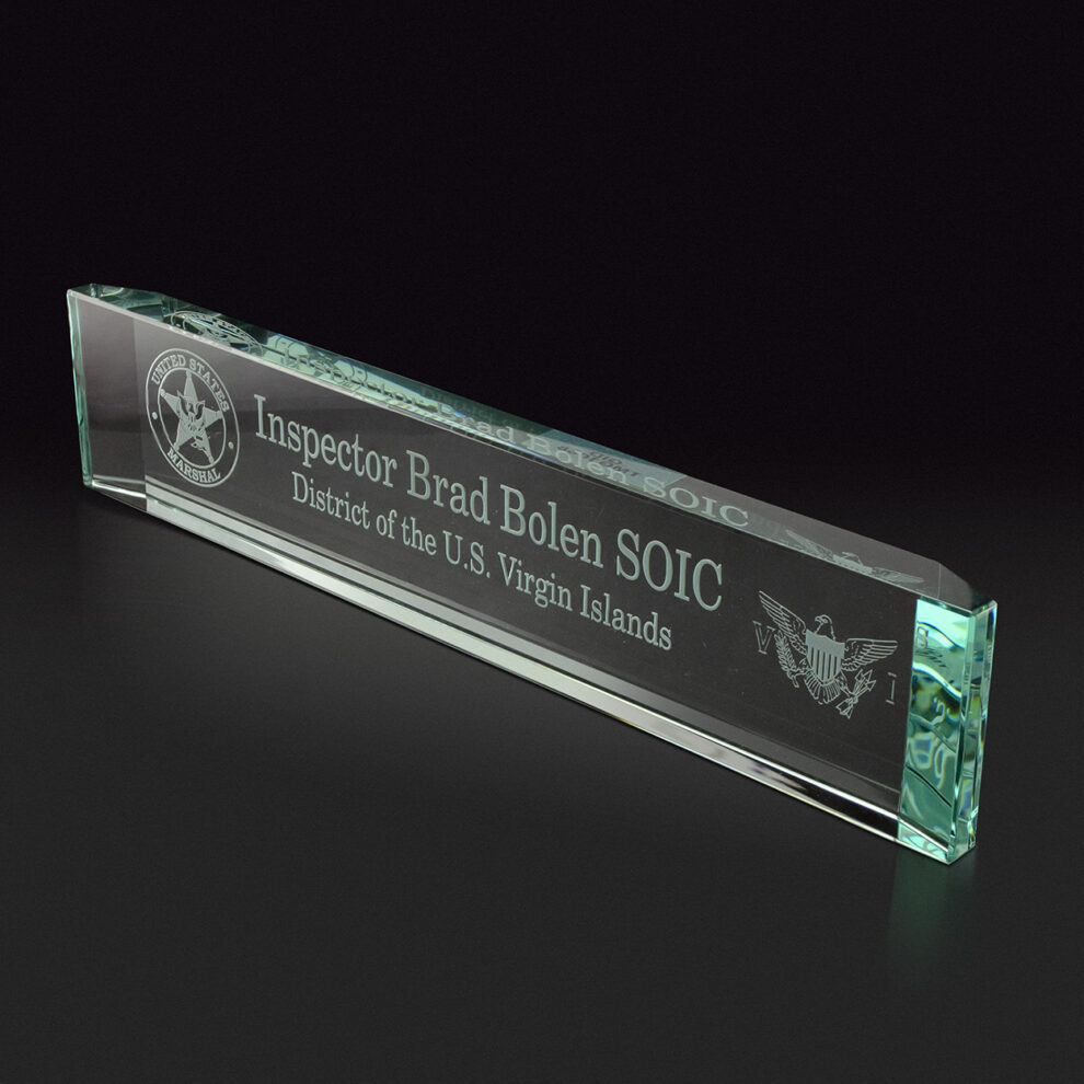 Personalized Jade Glass Desk Name Plate with Beveled Sides - Crystal ...