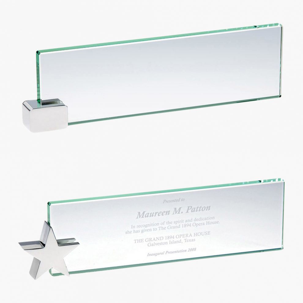 Personalized Jade Glass Desk Name Plate with Chrome Corner - Crystal ...