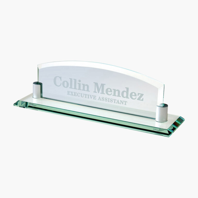 Personalized Glass Arch Desk Name Plate - Crystal Images, Inc.