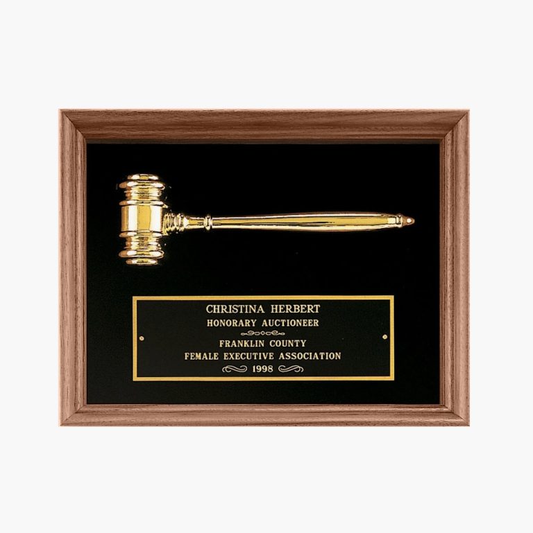 Walnut Frame Plaque with Gold Gavel Award - Crystal Images, Inc.